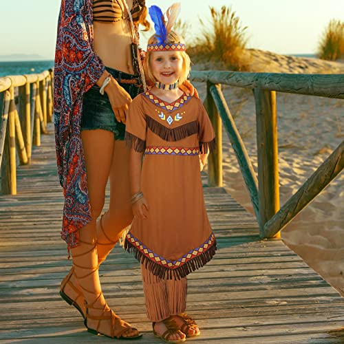 Boyiee 4 Pcs Mardi Gras Girl Native American Costume Set Indian Native Princess Costume for Carnival Halloween Cosplay Party (L)