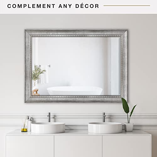 MCS 24x36 Inch Sloped Mirror with Dental Molding Detail, 29.5x41.5 Inch Overall Size, Silver (20565)