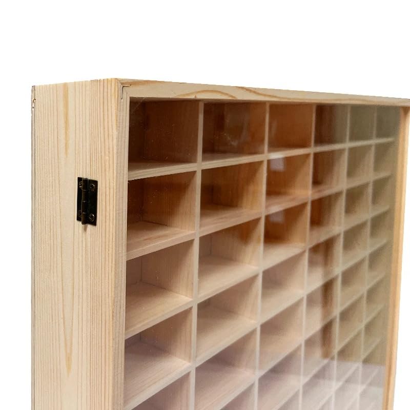 Wooden Wall Mount Display Case for Hot Wheels, with Dust Resistant Door, Matchbox 1/64 Scale Diecast Model Cars Display Storage Organizer Case, Stores up to 60 Cars