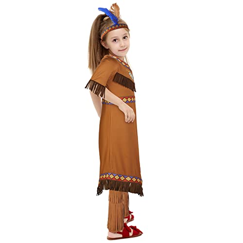 Boyiee 4 Pcs Mardi Gras Girl Native American Costume Set Indian Native Princess Costume for Carnival Halloween Cosplay Party (L)