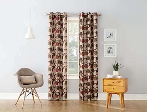 No. 918 Celestial Celestial Print Semi-Sheer Grommet Curtain Panel, 48" x 84", Paprika