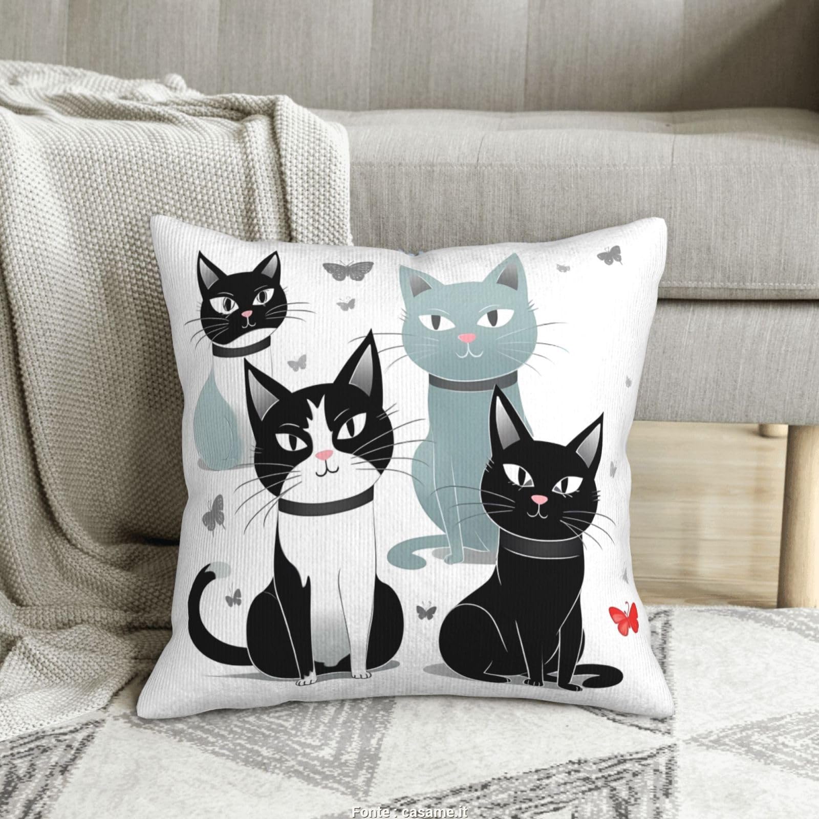 DOFFO Black and White Cats Printed Fall Throw Pillow Covers 16x16 Soft Corduroy Decorative Throw Pillows Covers Cushion Case for Spring Christmas Sofa Living Room Couch Bedroom