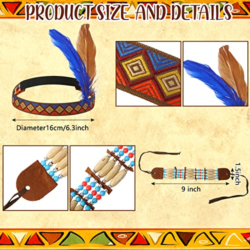 Boyiee 4 Pcs Mardi Gras Girl Native American Costume Set Indian Native Princess Costume for Carnival Halloween Cosplay Party (L)