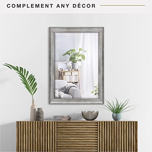 MCS 24x36 Inch Sloped Mirror with Dental Molding Detail, 29.5x41.5 Inch Overall Size, Silver (20565)
