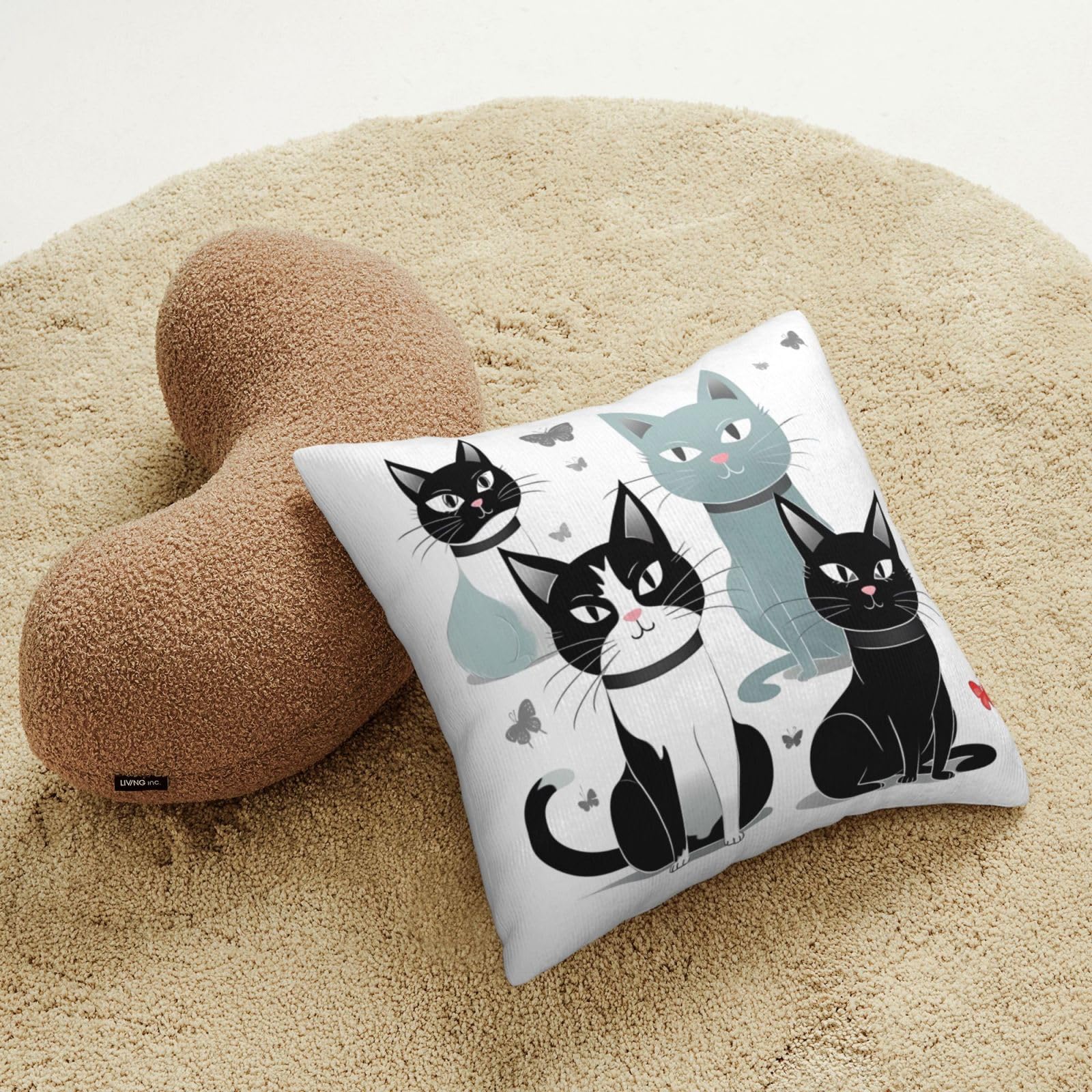 DOFFO Black and White Cats Printed Fall Throw Pillow Covers 16x16 Soft Corduroy Decorative Throw Pillows Covers Cushion Case for Spring Christmas Sofa Living Room Couch Bedroom