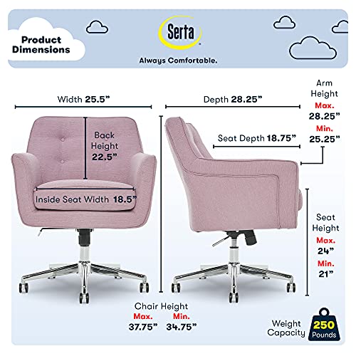 Serta Ashland Ergonomic Home Office Chair with Memory Foam Cushioning Chrome-Finished Stainless Steel Base, 360-Degree Mobility, Lilac