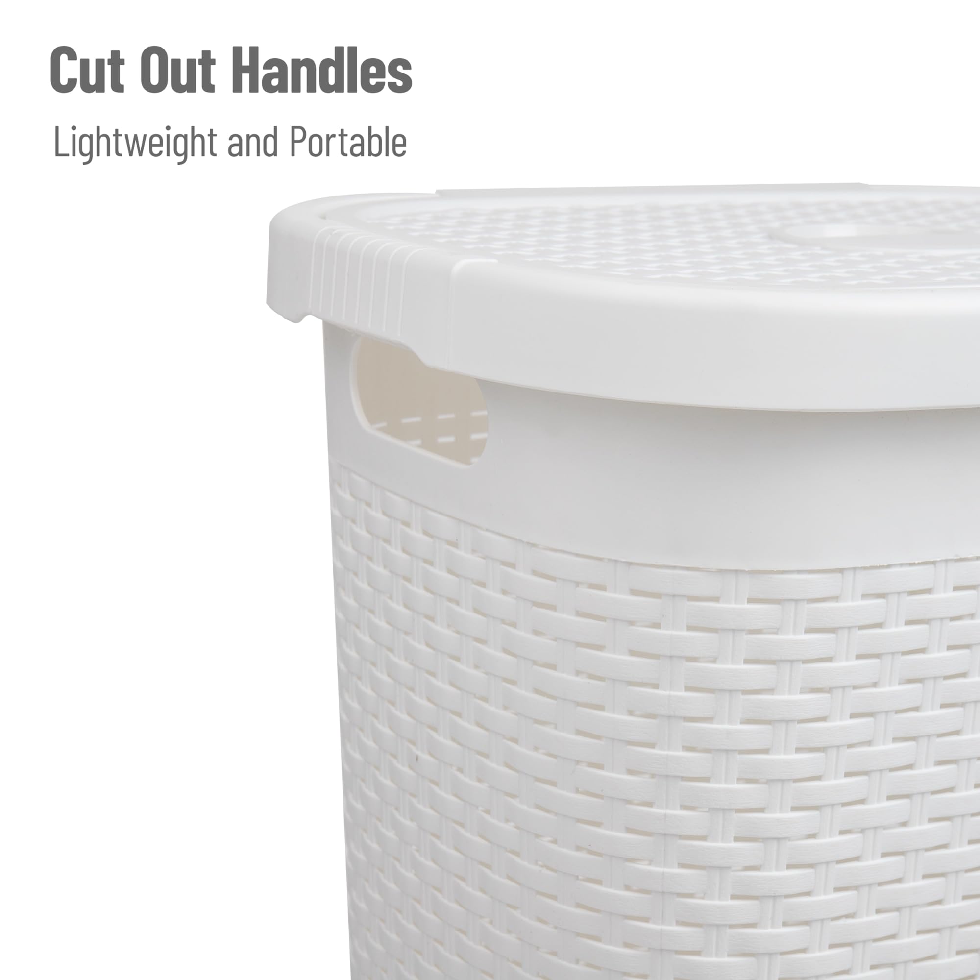 Mind Reader 50L Slim Laundry Hamper, Clothes Basket, Lid, Wicker Design, Plastic, 17.65"L x 13.75"W x 21"H, White