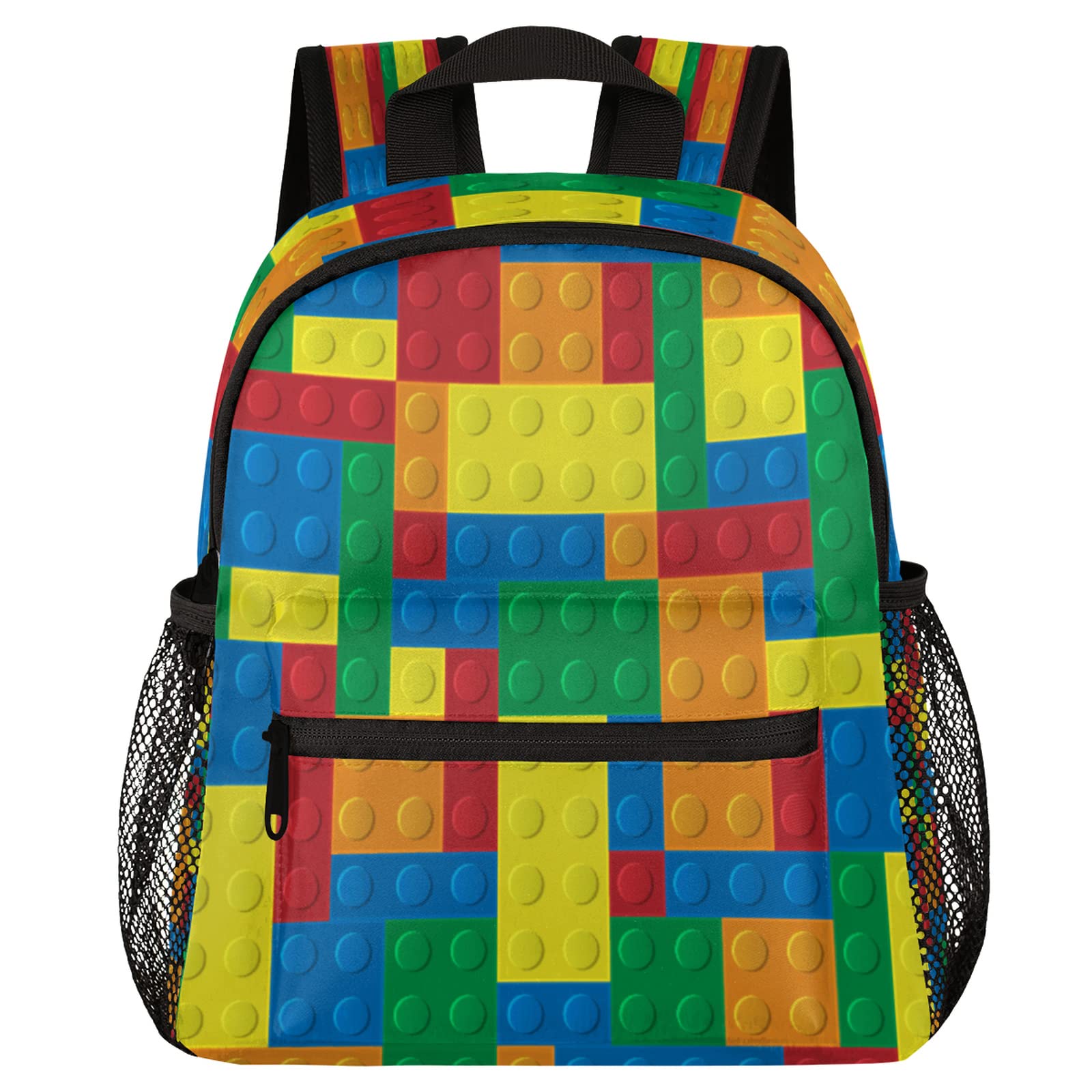 Kids Backpack Colorful Building Blocks, Durable Preschool Kindergarten Toddler Backpack for Teen Boys Girls, Lightweight School Bookbag Water Resistant Casual Daypack with Chest Strap