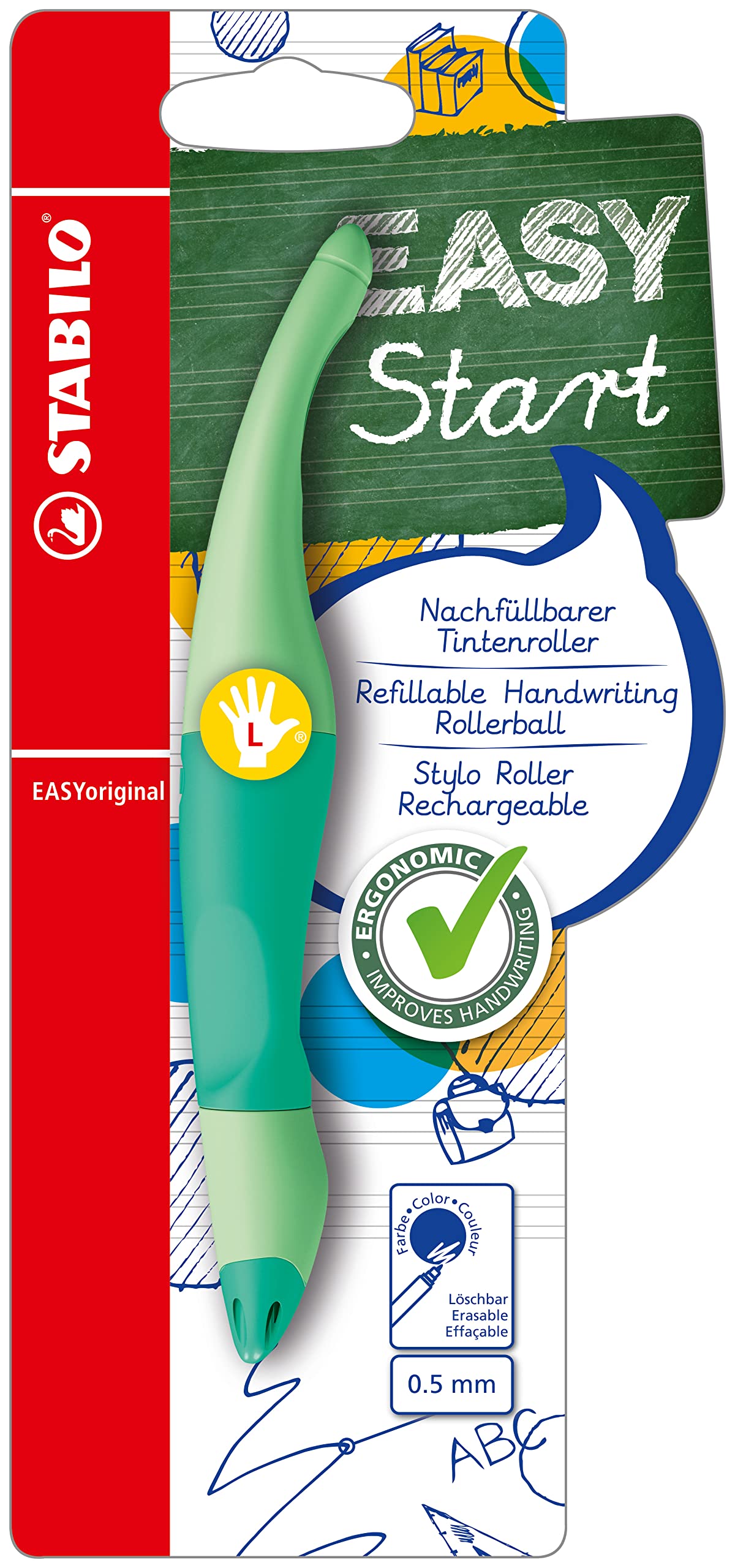 STABILO EASYoriginal Ergonomic Roller – Pack of 1 Blue Body Colour – Left-Handed Model
