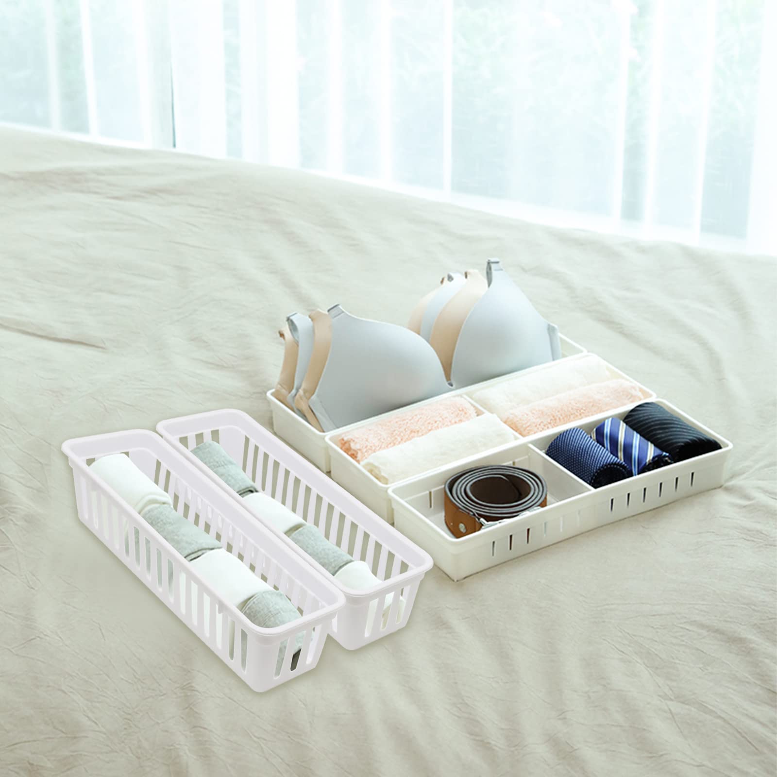 FEOOWV Classroom Pencil or Rubber Organizer Basket Trays, Office Supply Baskets Organization Trays for Home School Classroom Office 12 Pack (White)