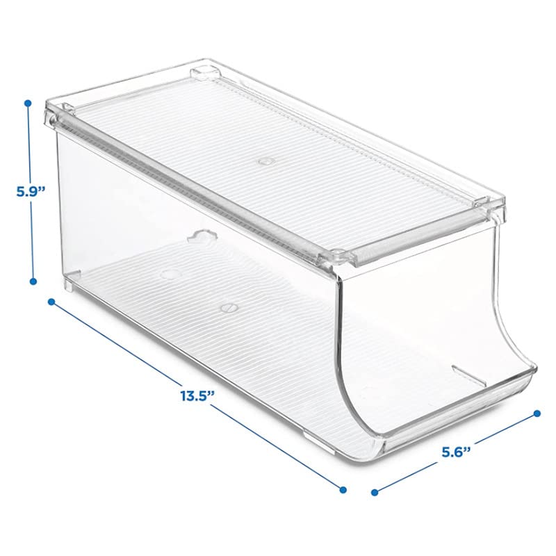 Stackable soda can drink organizer and dispenser with lid for refrigerator, freezer, pantry. Pack of 2. Holds 9 cans
