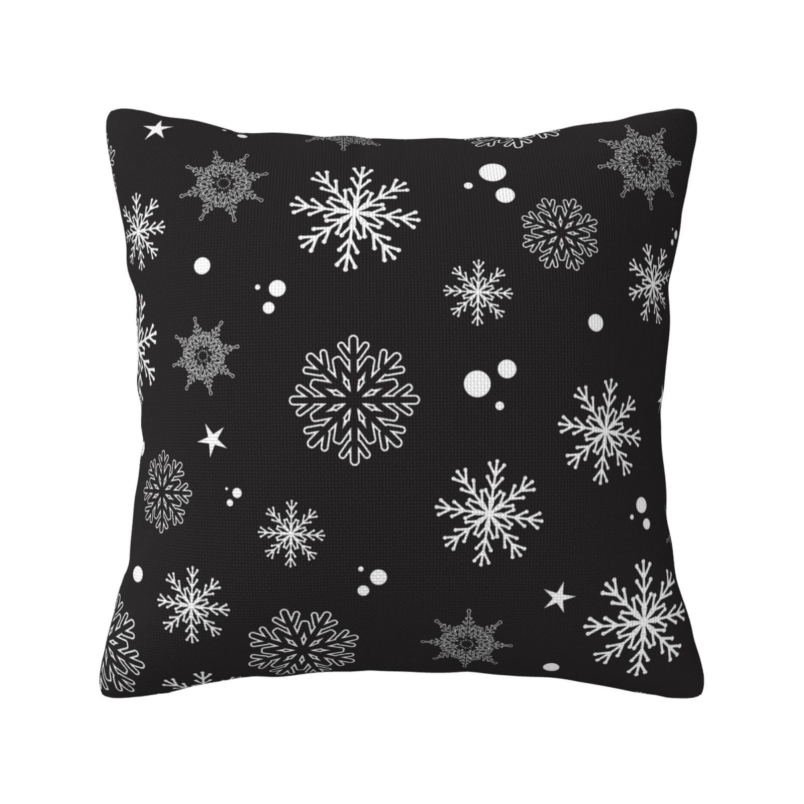 ChangQingArt White Christmas Winter Snowflakes Throw Pillow Covers,Black Decorative Pillow Covers Digital Printing Blended Fabric for Couch Sofa Bed Invisible Zipper 16X16 in