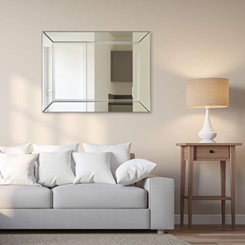 Empire Art Direct Solid Wood Frame Wall Mirror Covered with Beveled Mirror Panels, 1"-beveled Center Mirror, Vanity, Bathroom, Living Room & Bedroom, 40" x 30", Ready to Hang