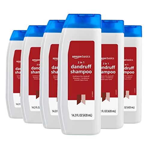 Amazon Basics 2-in-1 Dandruff Shampoo and Conditioner for Men, Smooth Spice Scent, 14.2 Fluid Ounces, Pack of 6