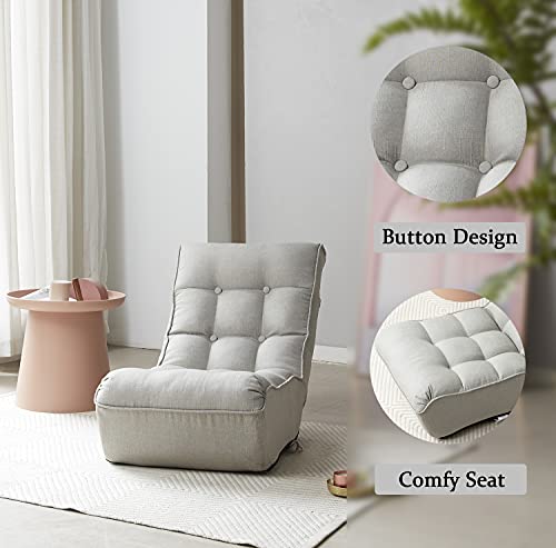 Indoor Chaise Lounge Chair, 3 Angles Adjustable Floor Chair, Folding Lazy Sofa Couch for Teens and Adults, Cushion Padded Comfy Chair for Living Room and Bedroom (Light Grey)