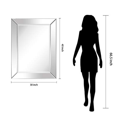 Empire Art Direct Solid Wood Frame Wall Mirror Covered with Beveled Mirror Panels, 1"-beveled Center Mirror, Vanity, Bathroom, Living Room & Bedroom, 40" x 30", Ready to Hang