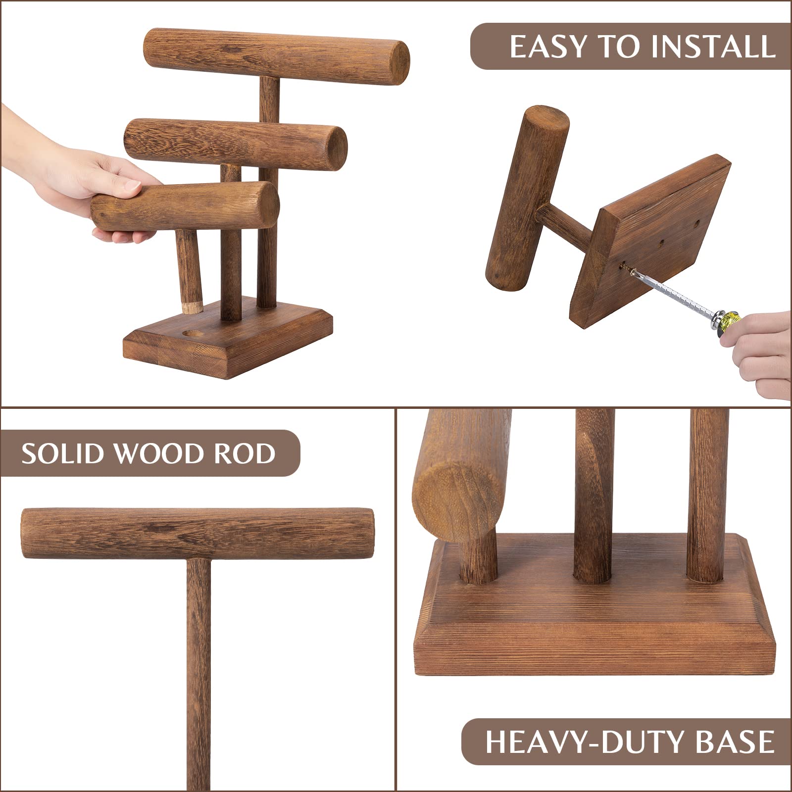 IRIIJANE 3-Tier Bracelet Holder Stand Display Wooden T-Bar Bracelets Holder Organizer for Displays, Storage Stand Tower for Bangle