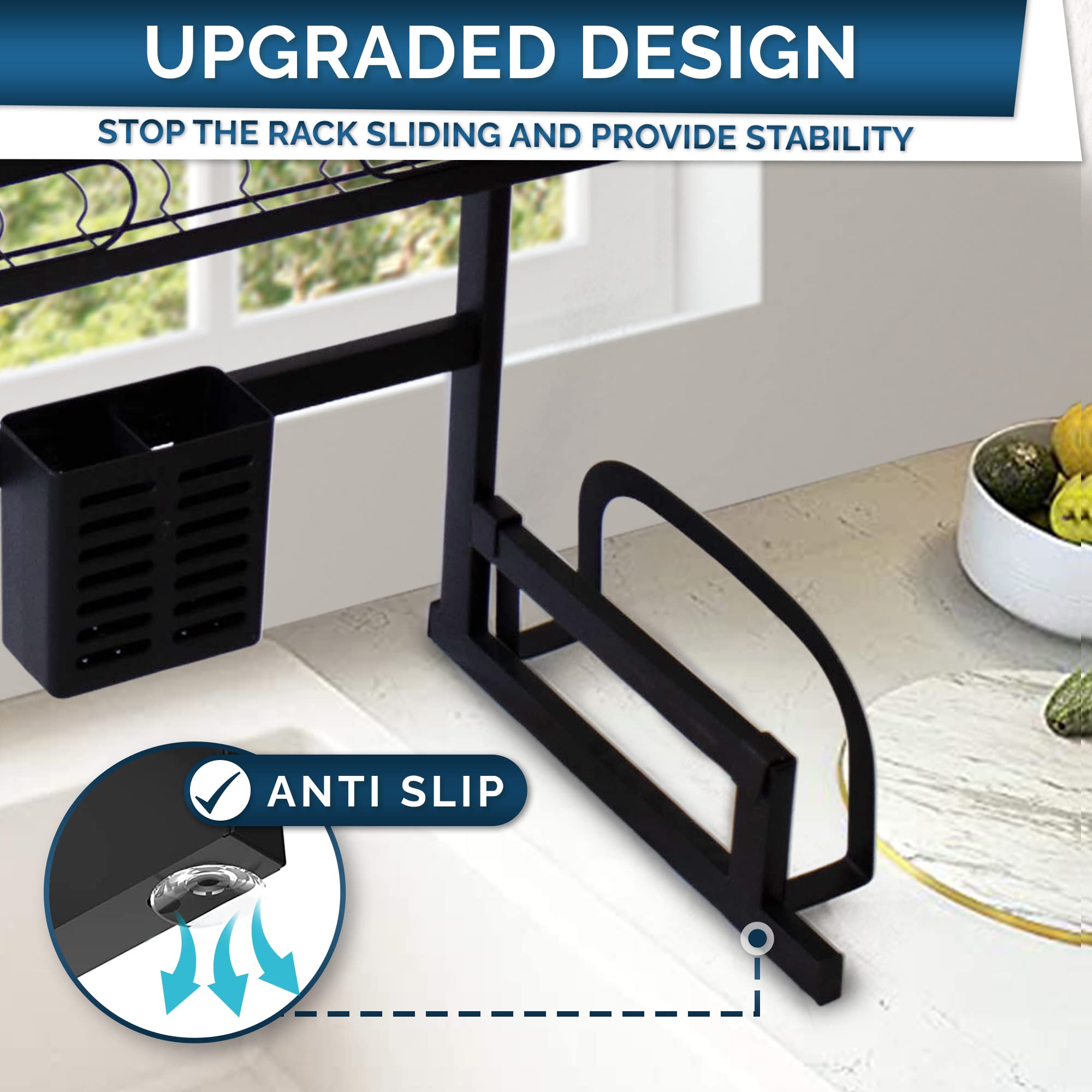 Ecomerr Over The Sink Dish Drying Rack (25.6" to 37.4" L) Adjustable - 3 Tier Stainless Steel Over The Sink Dish Rack with Sink Caddy, Utensil & Cutting Board Holder - Kitchen Counter Space Saver