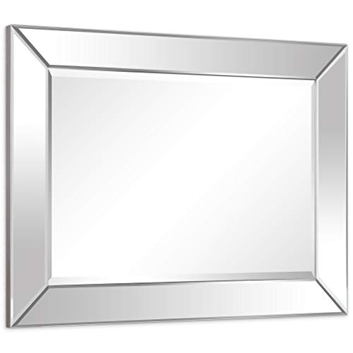 Empire Art Direct Solid Wood Frame Wall Mirror Covered with Beveled Mirror Panels, 1"-beveled Center Mirror, Vanity, Bathroom, Living Room & Bedroom, 40" x 30", Ready to Hang