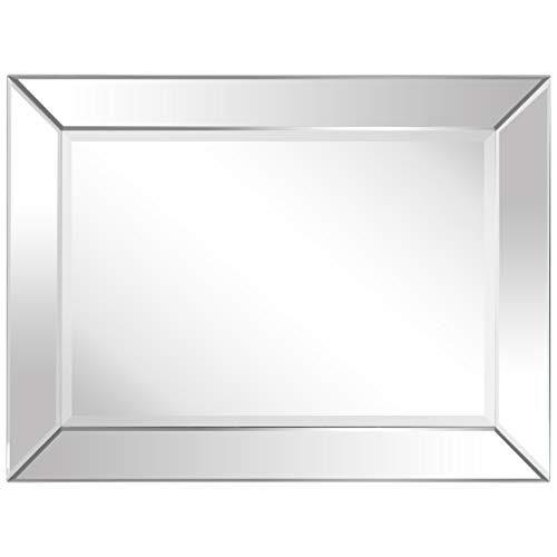 Empire Art Direct Solid Wood Frame Wall Mirror Covered with Beveled Mirror Panels, 1"-beveled Center Mirror, Vanity, Bathroom, Living Room & Bedroom, 40" x 30", Ready to Hang