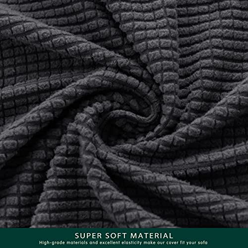 CHUN YI 7 Piece Stretch Sofa Cover, 3 Seater Couch Slipcover with Three Separate Backrests and Cushions with Elastic Band, Checks Spandex Jacquard Fabric(Large,Gray)