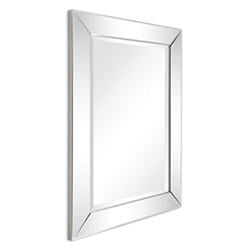 Empire Art Direct Solid Wood Frame Wall Mirror Covered with Beveled Mirror Panels, 1"-beveled Center Mirror, Vanity, Bathroom, Living Room & Bedroom, 40" x 30", Ready to Hang