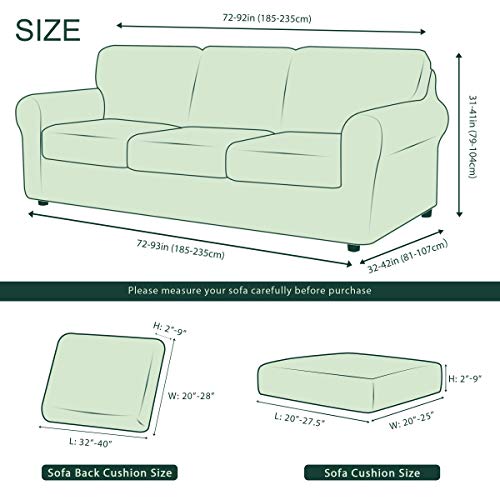 CHUN YI 7 Piece Stretch Sofa Cover, 3 Seater Couch Slipcover with Three Separate Backrests and Cushions with Elastic Band, Checks Spandex Jacquard Fabric(Large,Gray)