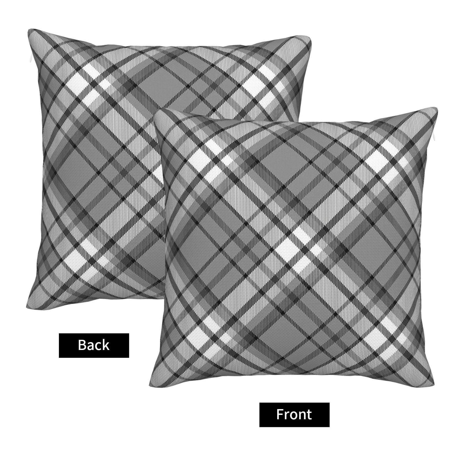 ChangQingArt Plaid Pillow Covers 16x16 Inch, Black and White Plaid Plaid Black Diagonal Fabric Green Scottish Double Sided Decorative Pillows Cases Throw Pillows Covers