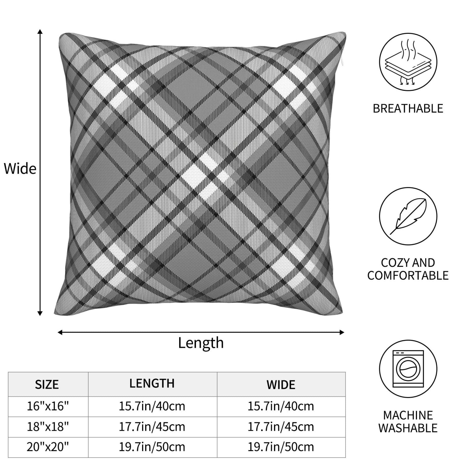 ChangQingArt Plaid Pillow Covers 16x16 Inch, Black and White Plaid Plaid Black Diagonal Fabric Green Scottish Double Sided Decorative Pillows Cases Throw Pillows Covers