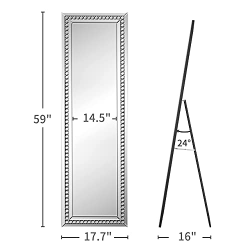 MUAUSU Full Length Mirror - Standing Hanging or Leaning Rectangle Floor Mirror,59''x 18'' Crystal Surround Full Body Mirror Wall Mounted Dressing Mirror for Bedroom Living Room