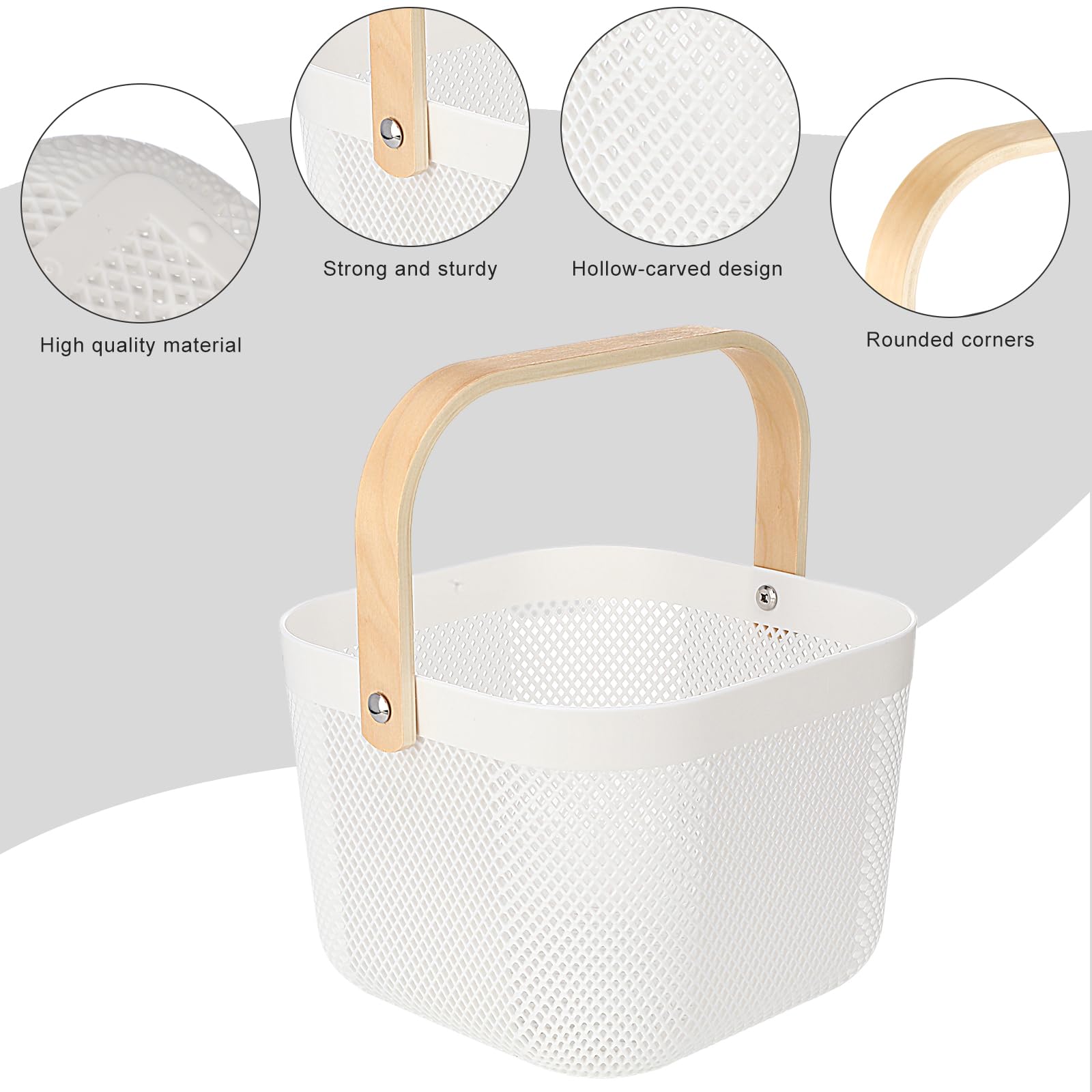 Roshtia 6 Pcs Plastic Mesh Storage Basket with Handle 9.8 x 10.2 x 7.1 Inch Garden Harvest Storage Basket Multi Functional Hanging Organizer for Kitchen Bathroom Picnic Cabinet Home(White)