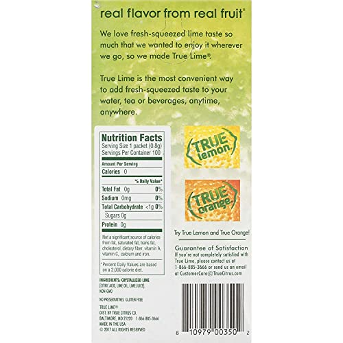 TRUE LIME Water Enhancer, Bulk Dispenser Pack (100 Packets), 0 Calorie Drink Mix Packets For Water, Sugar Free Lime Flavoring Powder Packets, Water Flavor Packets Made with Real Limes(Pack of 1)
