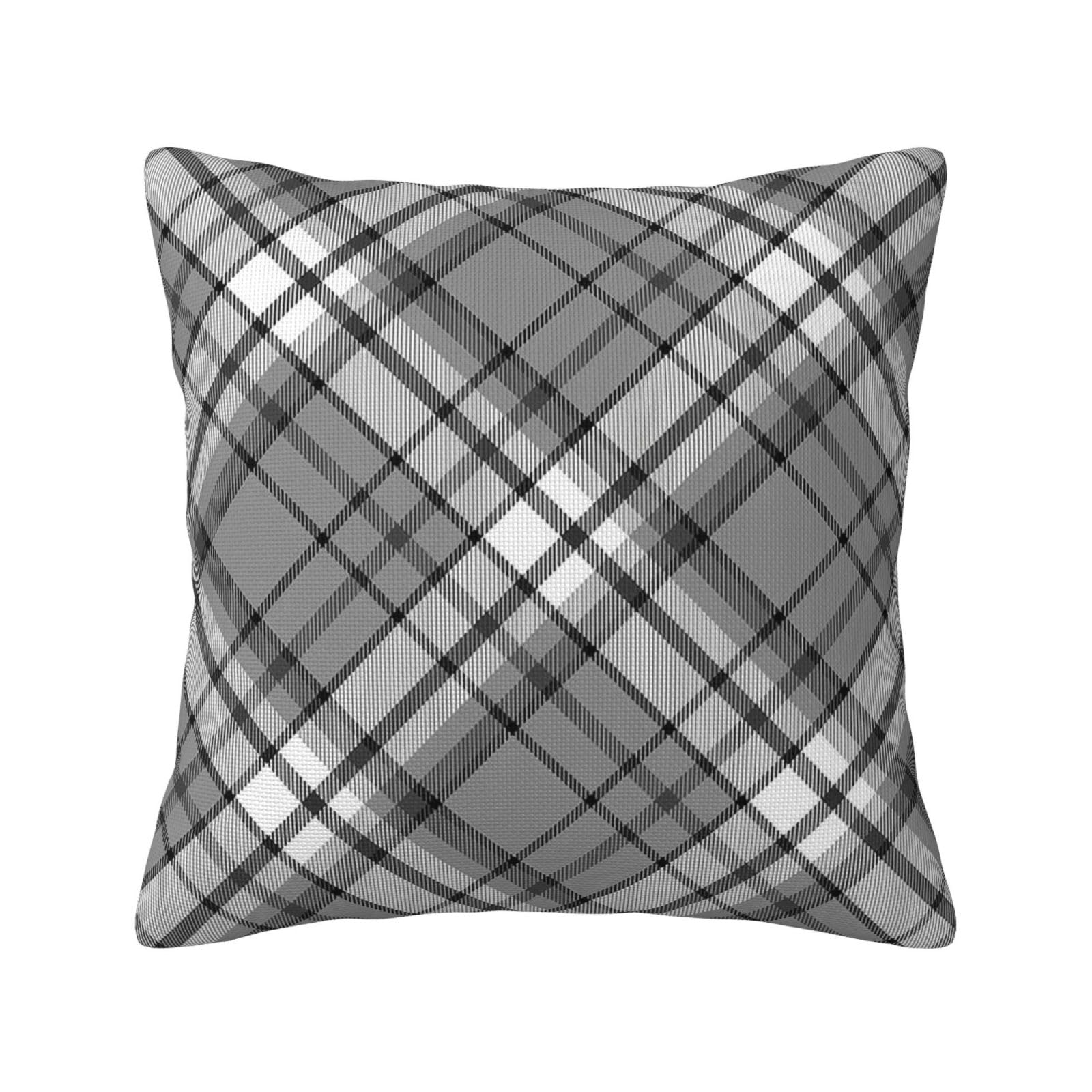 ChangQingArt Plaid Pillow Covers 16x16 Inch, Black and White Plaid Plaid Black Diagonal Fabric Green Scottish Double Sided Decorative Pillows Cases Throw Pillows Covers