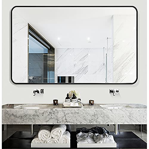 CKCY Black Bathroom Mirror 30x40, Large Mirror 30 x 40 Inch for Wall, Thicken Metal Frame Mirror 40x30 Wall Mounted Decor Mirror 30 by 40 Rectangle Hanging Horizontal or Vertical