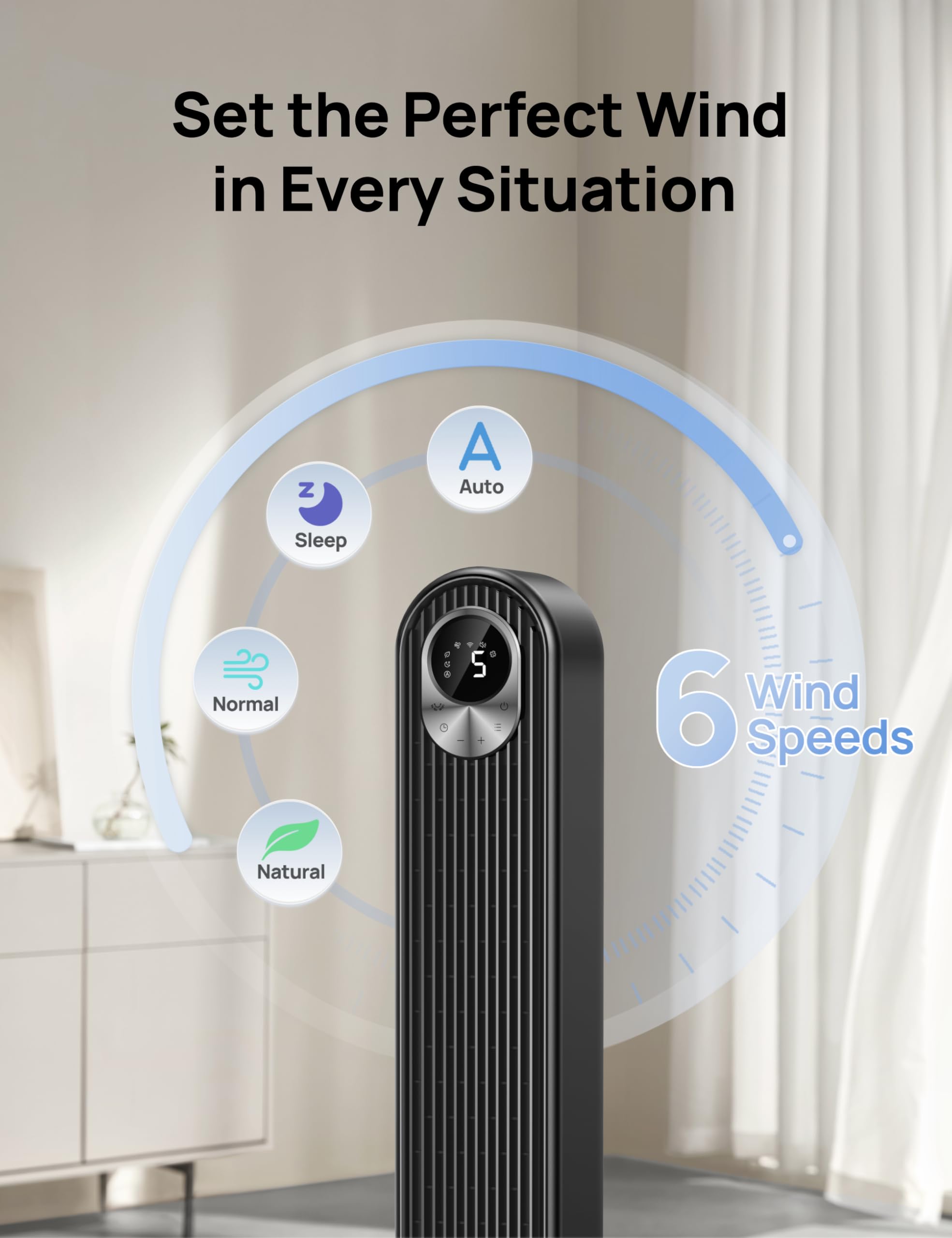Dreo Tower Fan 42 Inch, Cruiser Pro T1 Quiet Oscillating Bladeless Fan with Remote, 6 Speeds, 4 Modes, LED Display, 12H Timer, Black Floor Standing Fan Powerful for Indoor Home Bedroom Office Room