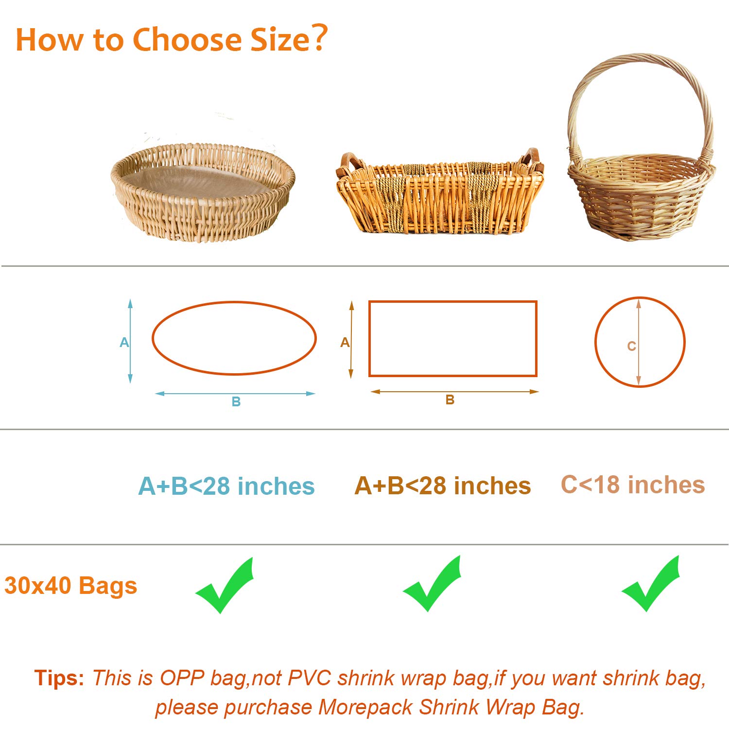 Morepack Large Cello/Cellophane Bags,30x 40 Inches Clear Basket Bags OPP Plastic Cellophane Wrap for Gift Baskets Packaging 5 Pieces