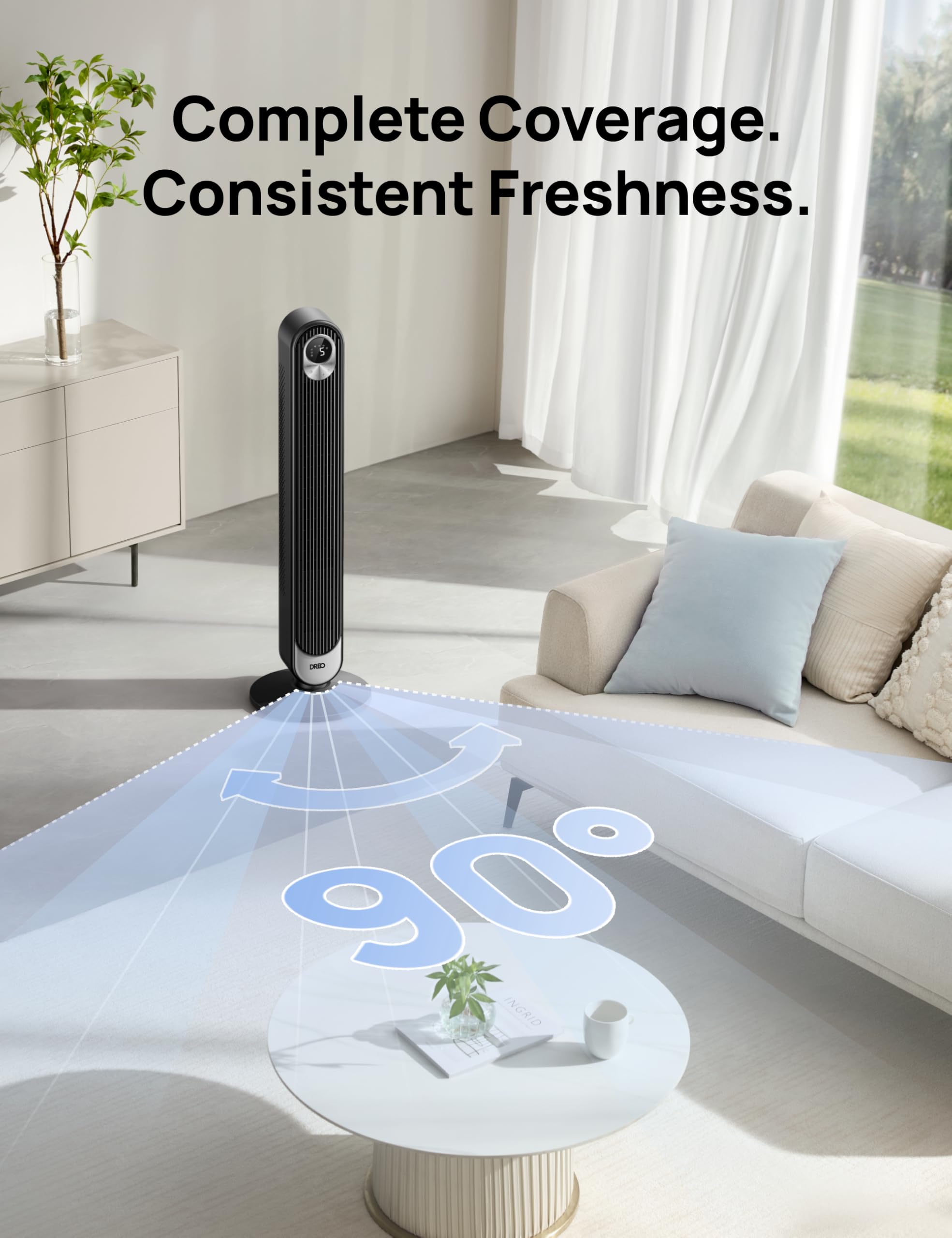 Dreo Tower Fan 42 Inch, Cruiser Pro T1 Quiet Oscillating Bladeless Fan with Remote, 6 Speeds, 4 Modes, LED Display, 12H Timer, Black Floor Standing Fan Powerful for Indoor Home Bedroom Office Room