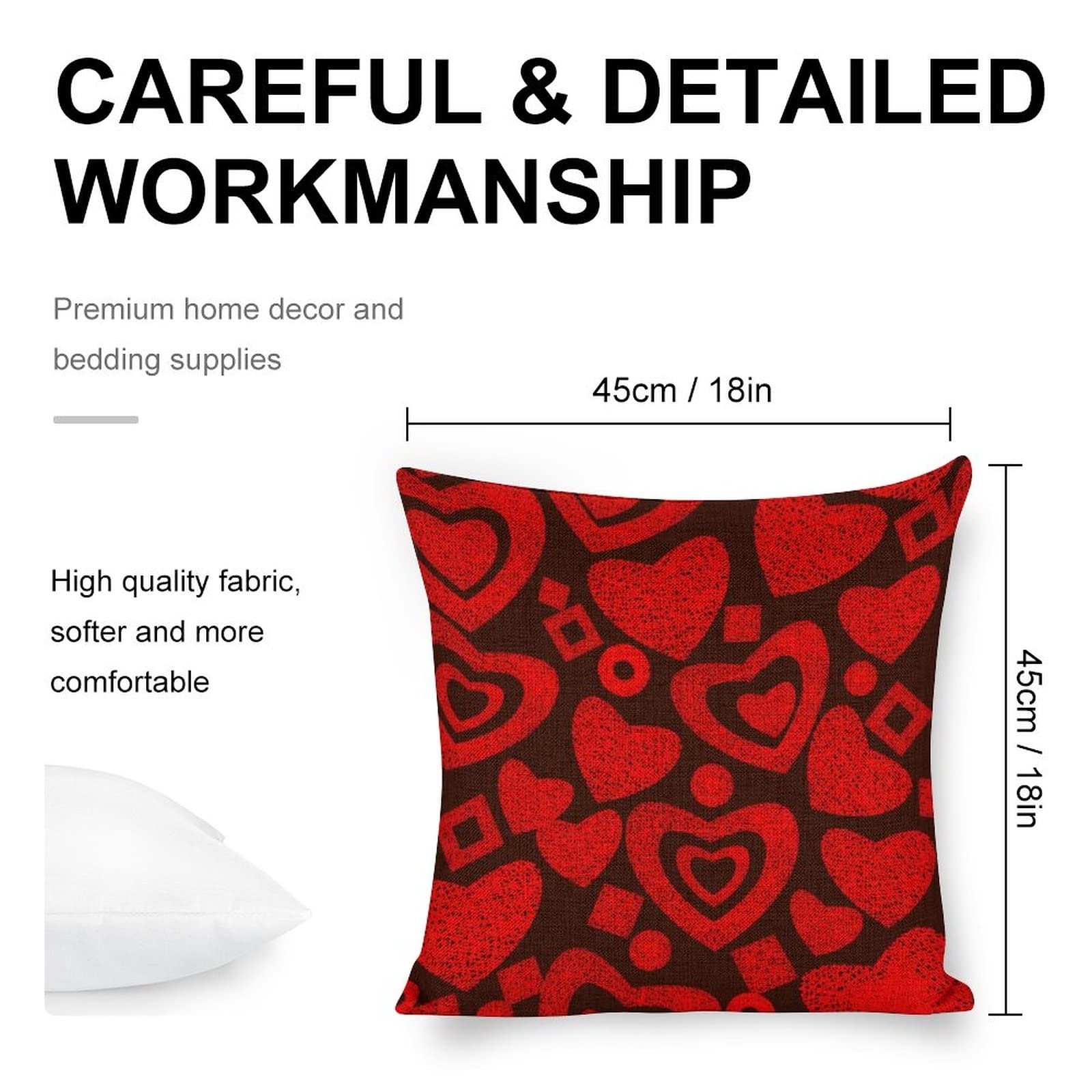 Valentine Day Red Throw Pillow Covers 18×18 Pillowcases Set of 2 Hearts Love Black Linen Decorative Square Pillow Case Cushion Covers Standard Size for Sofa Couch Outdoor Bed Pillow Protectors