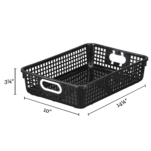 Really Good Stuff Plastic Desktop Paper Storage Baskets for Classroom or Home Use – 14”x10” Plastic Mesh Baskets Keep Papers Crease-Free and Secure – Blue Neon Basket With White Handles (1 Basket)