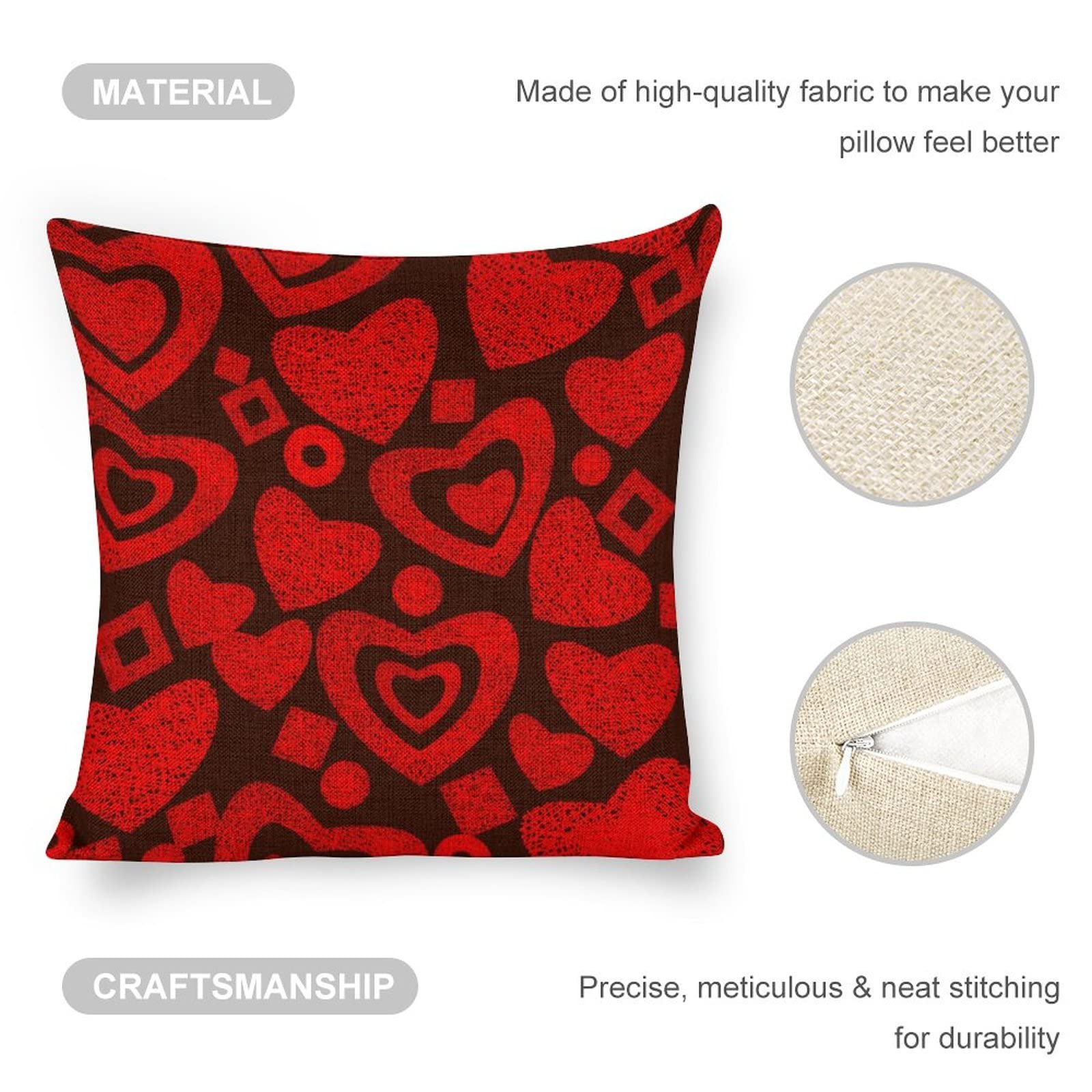 Valentine Day Red Throw Pillow Covers 18×18 Pillowcases Set of 2 Hearts Love Black Linen Decorative Square Pillow Case Cushion Covers Standard Size for Sofa Couch Outdoor Bed Pillow Protectors