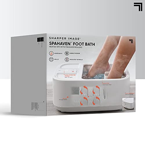 Sharper Image Spahaven Foot Bath, Heated Spa with Massage Rollers & LCD Display, 108 Degree Heat with Insulated Walls & Pumice Stone, Soothe & Rejuvinate Tired Feet, Aromatherapy Holiday Gift
