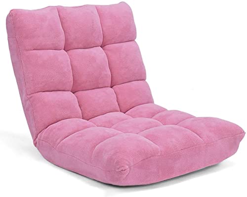 FANTASK 14-Position Floor Sofa, Folding Memory Foam Floor Chair w/Comfy Cushions & Study Steel Frame, Angle Adjustable Floor Couch Sofa , Floor Lounge Sofa for Reading Game Meditating(Pink)