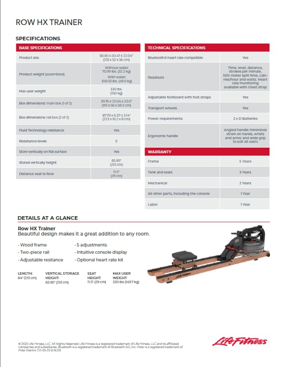 Life Fitness Row HX Trainer for Indoor Rowing Workout