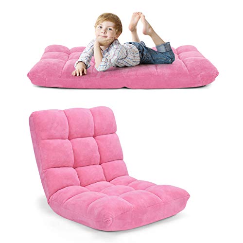 FANTASK 14-Position Floor Sofa, Folding Memory Foam Floor Chair w/Comfy Cushions & Study Steel Frame, Angle Adjustable Floor Couch Sofa , Floor Lounge Sofa for Reading Game Meditating(Pink)