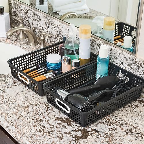 Really Good Stuff Plastic Desktop Paper Storage Baskets for Classroom or Home Use – 14”x10” Plastic Mesh Baskets Keep Papers Crease-Free and Secure – Blue Neon Basket With White Handles (1 Basket)