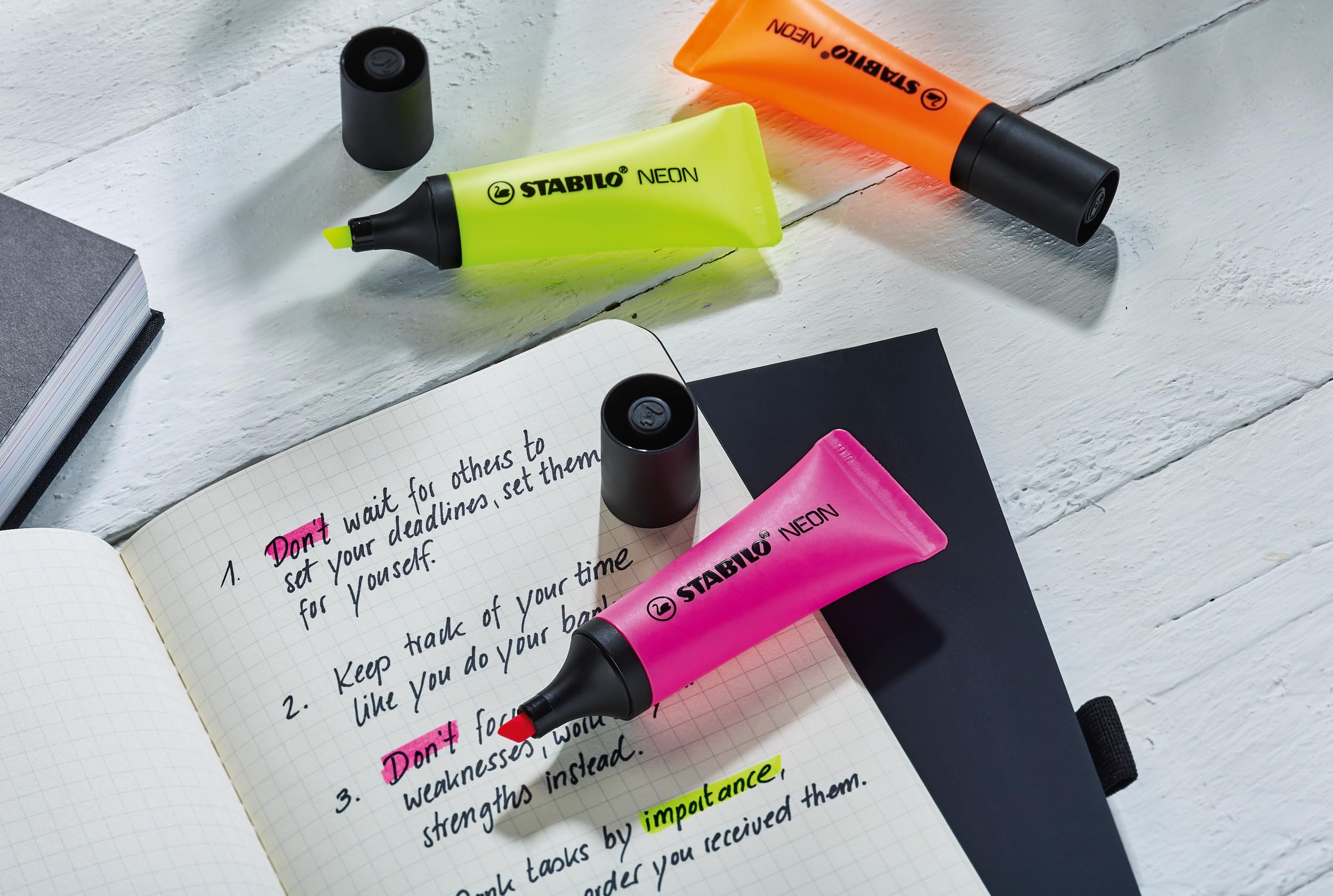 Highlighter - STABILO NEON - Pack of 4 - Yellow, Green, Pink, Orange