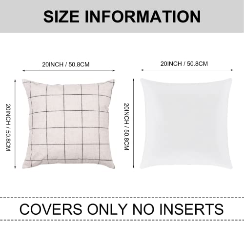 Basic Model Set of 2 Plaid Throw Pillow Covers Modern Farmhouse Decorative Square Linen Pillow Case for Sofa Couch Bed 20 x 20 Inch, Beige
