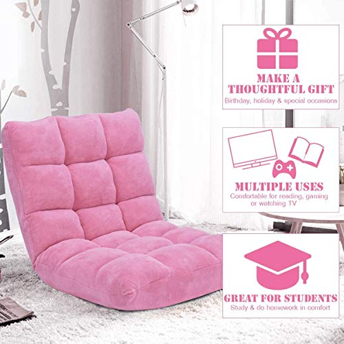 FANTASK 14-Position Floor Sofa, Folding Memory Foam Floor Chair w/Comfy Cushions & Study Steel Frame, Angle Adjustable Floor Couch Sofa , Floor Lounge Sofa for Reading Game Meditating(Pink)