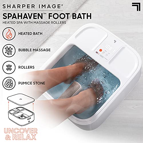 Sharper Image Spahaven Foot Bath, Heated Spa with Massage Rollers & LCD Display, 108 Degree Heat with Insulated Walls & Pumice Stone, Soothe & Rejuvinate Tired Feet, Aromatherapy Holiday Gift