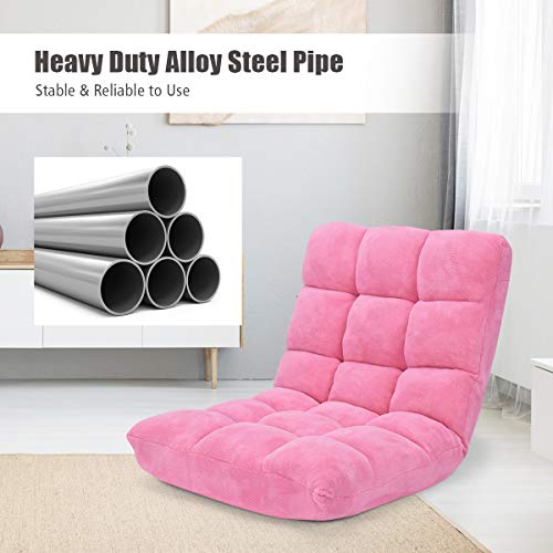 FANTASK 14-Position Floor Sofa, Folding Memory Foam Floor Chair w/Comfy Cushions & Study Steel Frame, Angle Adjustable Floor Couch Sofa , Floor Lounge Sofa for Reading Game Meditating(Pink)